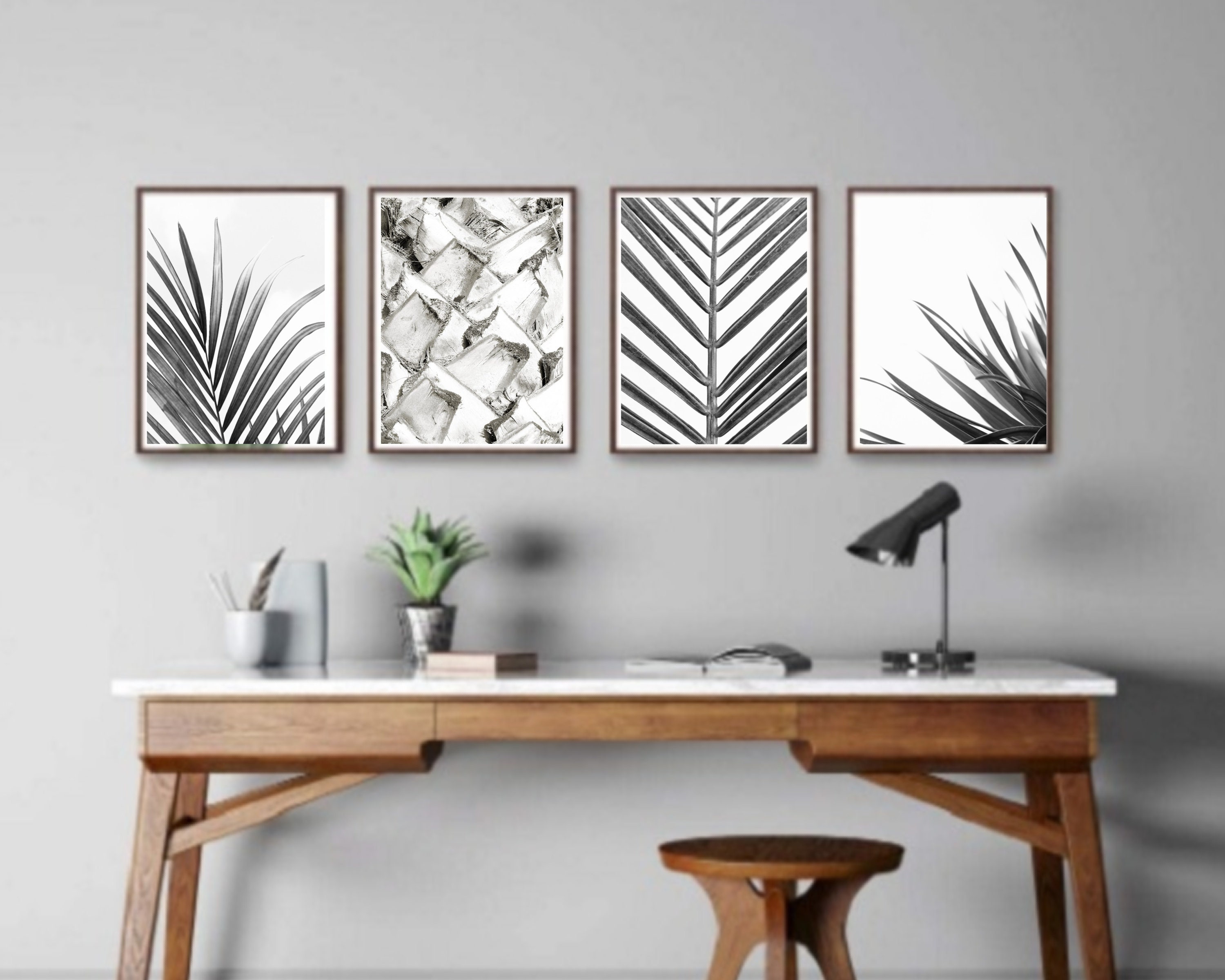 Palm Leaf Set of 4 Black and White Photo Printable Wall Art - Etsy