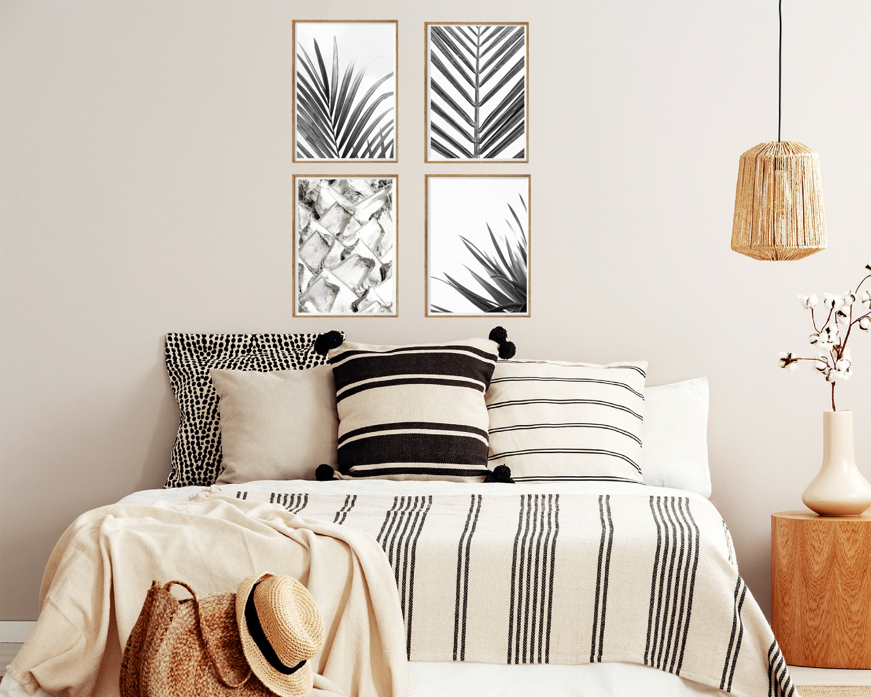 Palm Leaf Set of 4 Black and White Photo Printable Wall Art - Etsy