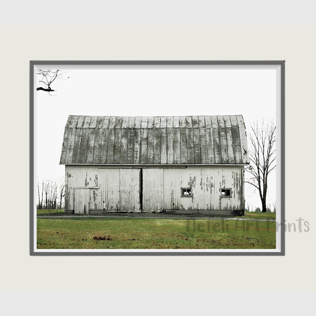 Farmhouse Printable Wall Art, Old White Barn Photo, Country Landscape ...