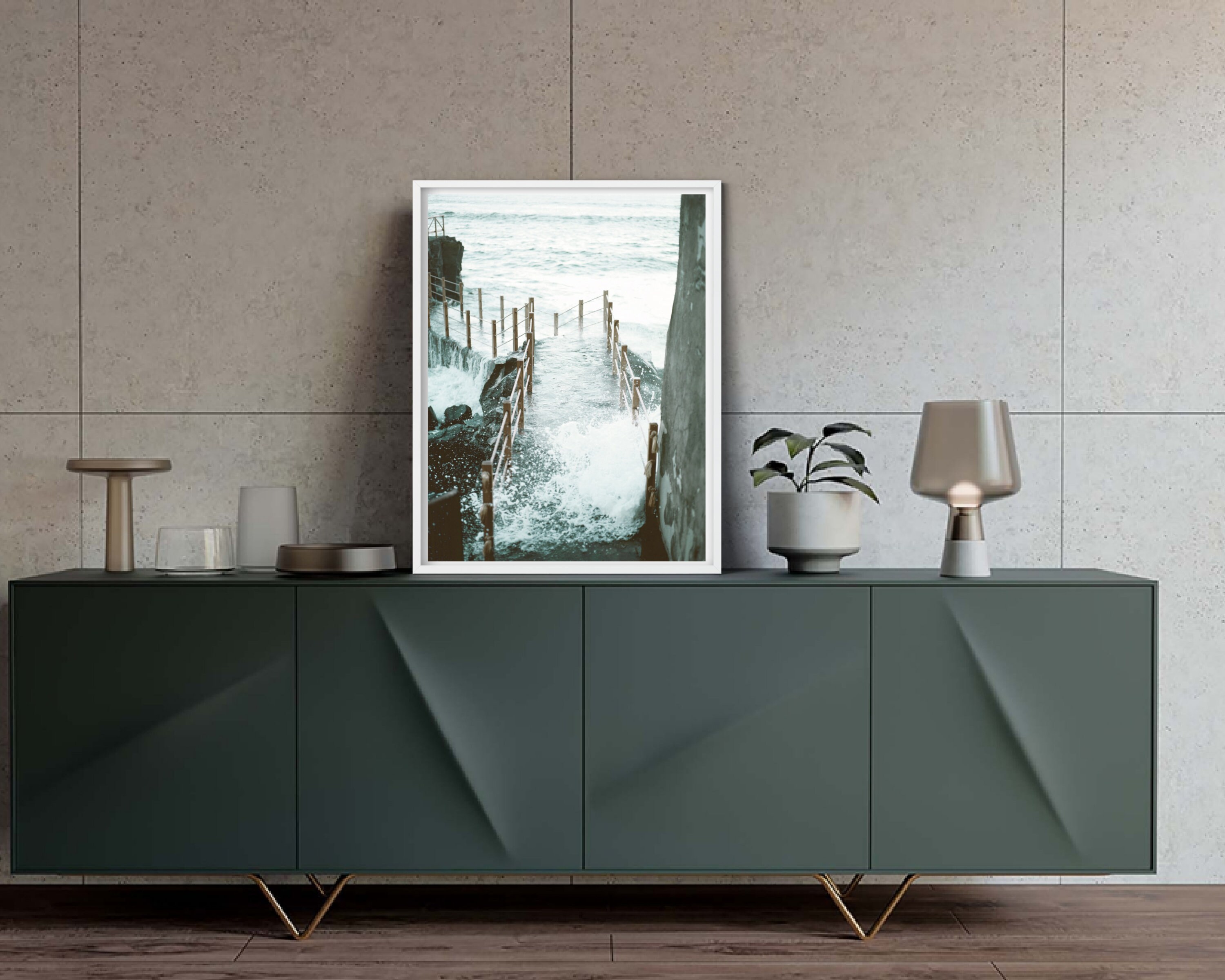 Sea Ocean Pier Coastal Printable Wall Art, Beach Blue Waves Photo, Wood ...