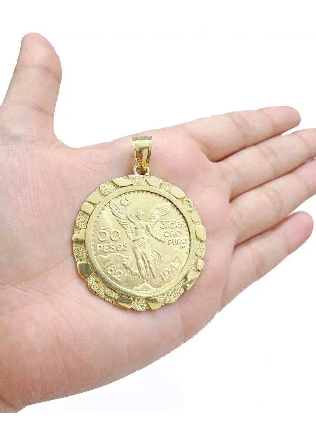 10k Solid Yellow Gold Custom Centenario Coin 50 Pesos 1947 Mexico ...