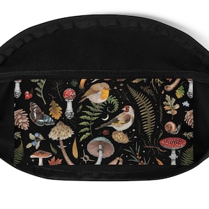 ENCHANTED FOREST Fanny Pack With Birdsongs Butterflies Mushrooms Fern & Plants Print, BOTANICAL ...