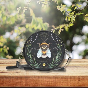 FLORAL BEE MYSTICAL Celestial Round Crossbody Bag, Black Messenger Bag ...