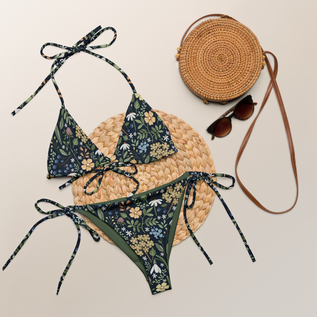 COTTAGECORE FLORAL Recycled String Bikini Set, Wildflowers Bathing Suit ...