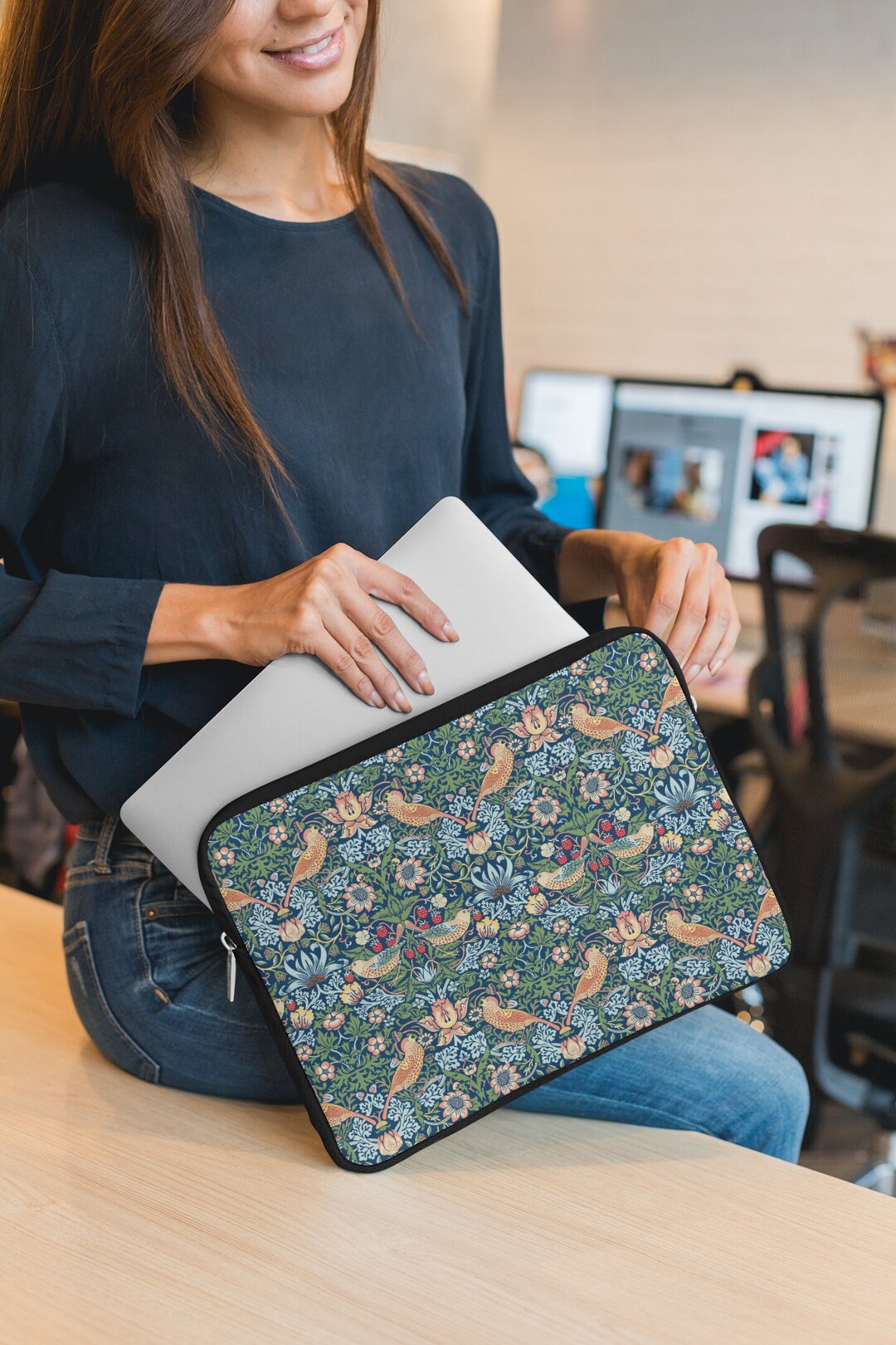 STRAWBERRY THIEF William MORRIS Laptop Sleeve, Boho Padded Laptop Bag, Protective iPad Tablet ...