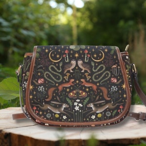 FAIRY FOREST MYSTICAL Animals Saddle Bag, Dark Woodland Canvas ...