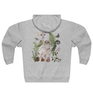 MYSTICAL WHITE OWL Full Zip up Hoodie, Magical Floral Snowy Owl Hoodie ...
