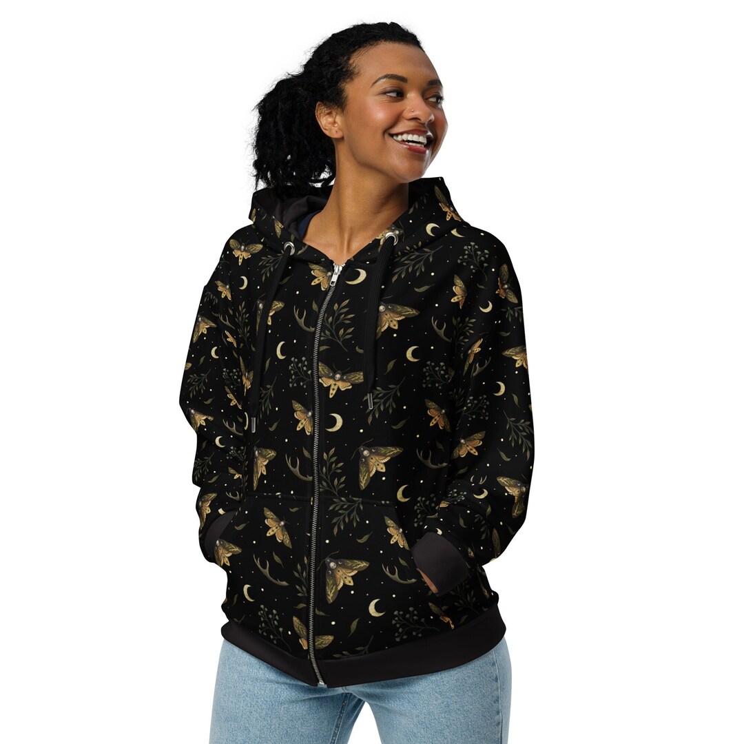 Death Head Hawkmoth Recycled Zip up Hoodie, Dark Cottagecore Zip Jacket ...