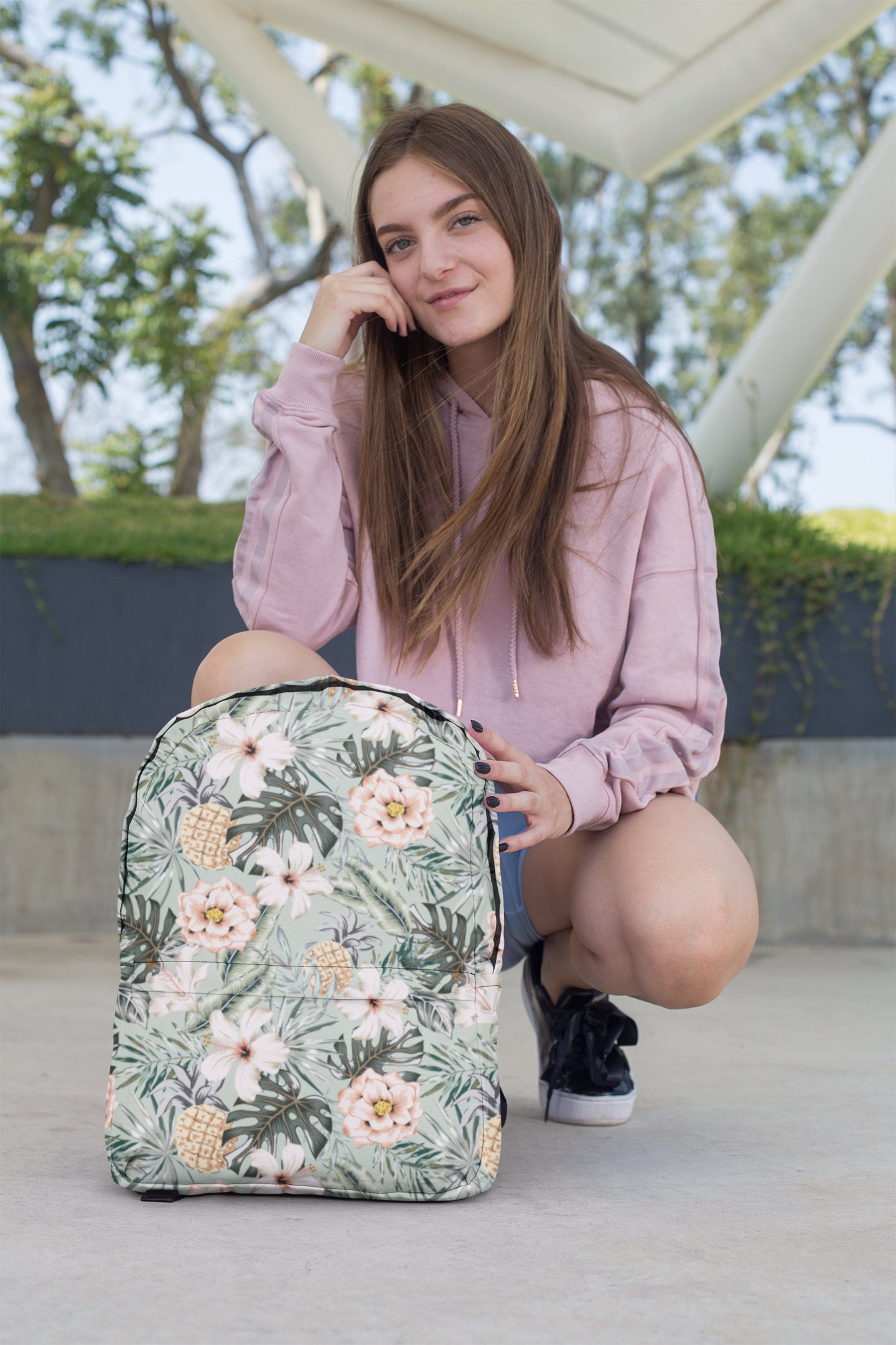TROPICAL Backpack With Pineapples Orchids Summer Flowers & Palm Leaves ...