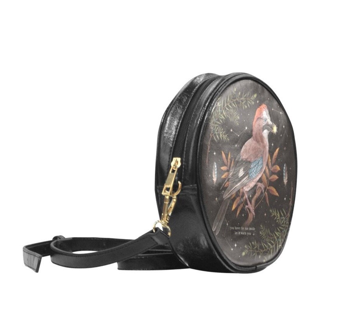 BLUE JAY Round Crossbody Bag, Vegan Leather Purse, Mystical Bird Sling ...