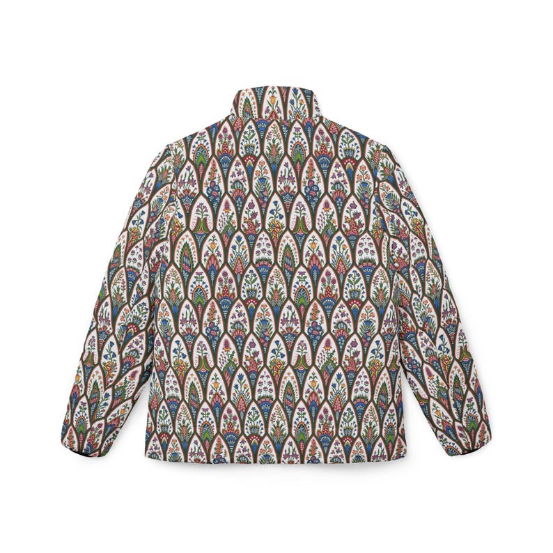 Floral Arches Puffy Jacket, Boho Flowers Puffer Jacket, Cottagecore Zip ...