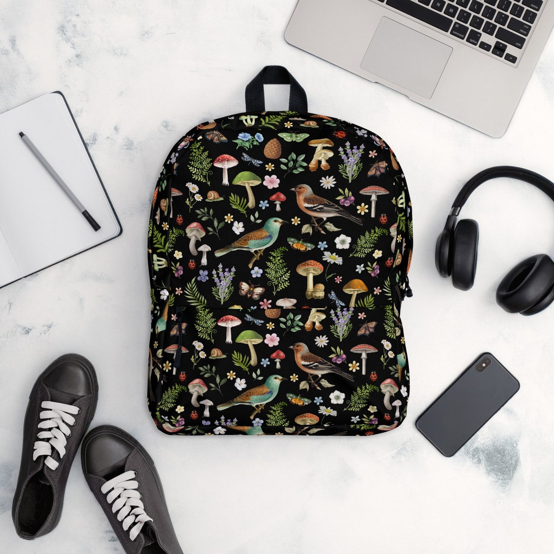 FOREST BIRDS & Vintage MUSHROOMS Botanical Backpack for Nature Lovers ...