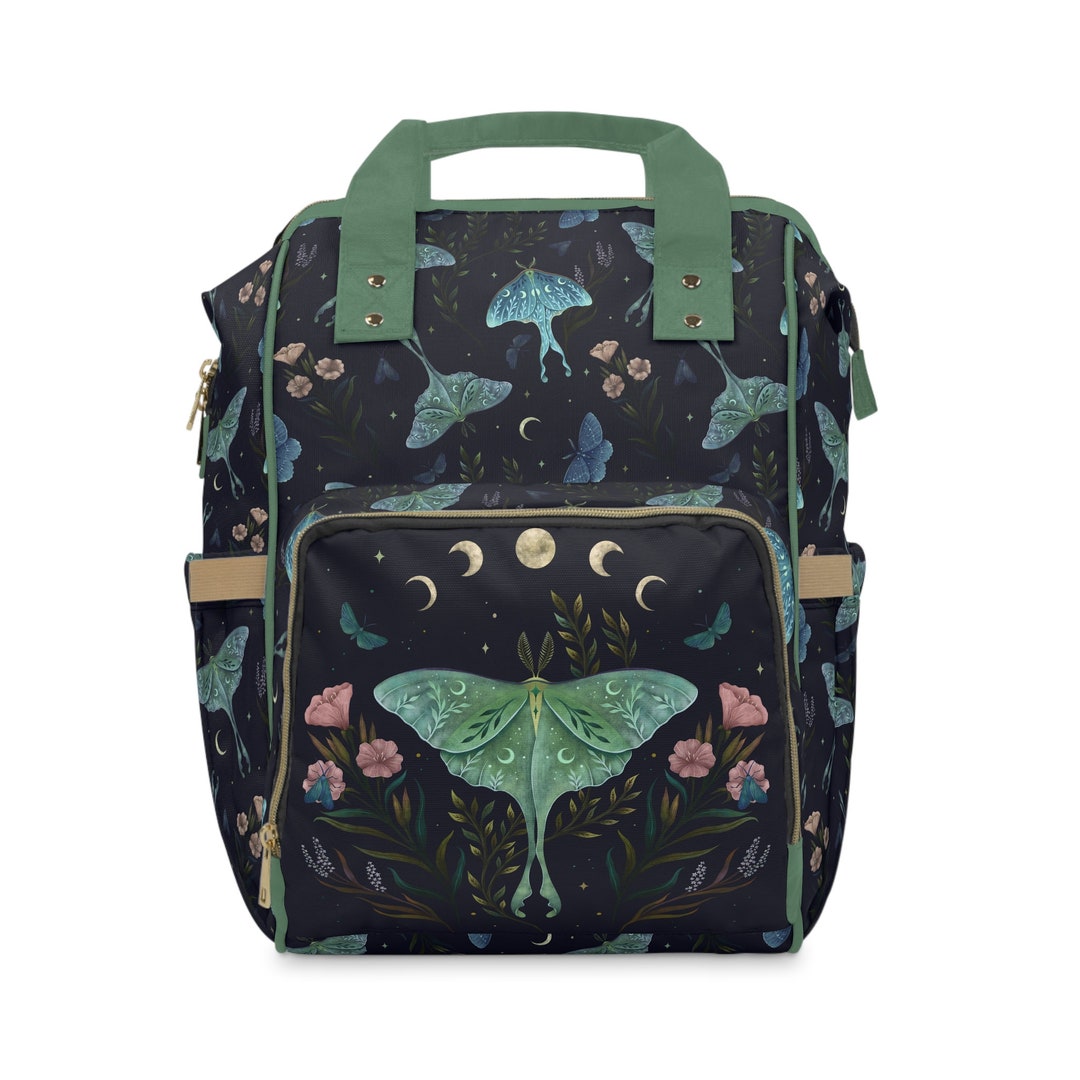 LUNA MOTH DANCE Diaper Backpack, Mystical Green Moth Diaper Bag, Garden ...