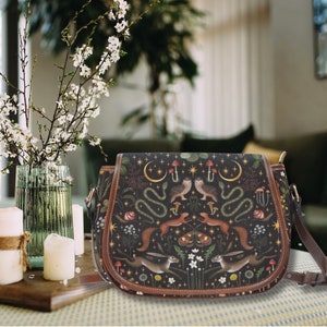 FAIRY FOREST MYSTICAL Animals Saddle Bag, Dark Woodland Canvas ...