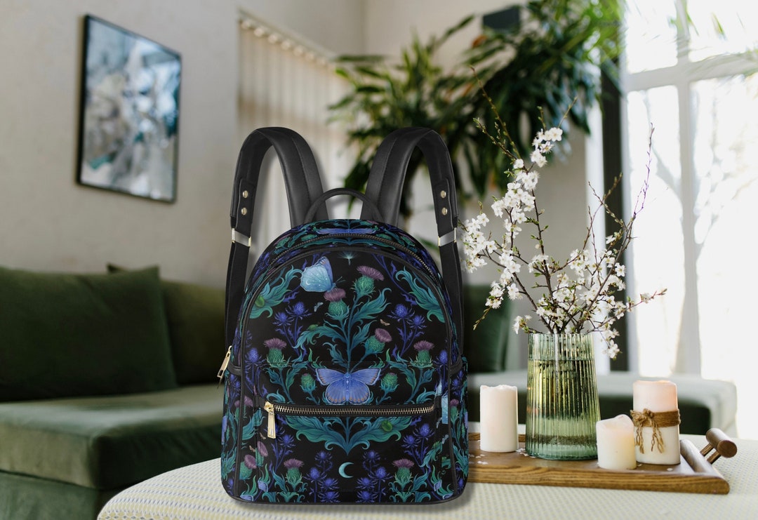 MAGICAL Blue MOTH & THISTLE Small Backpack, Mystical Moth Backpack ...