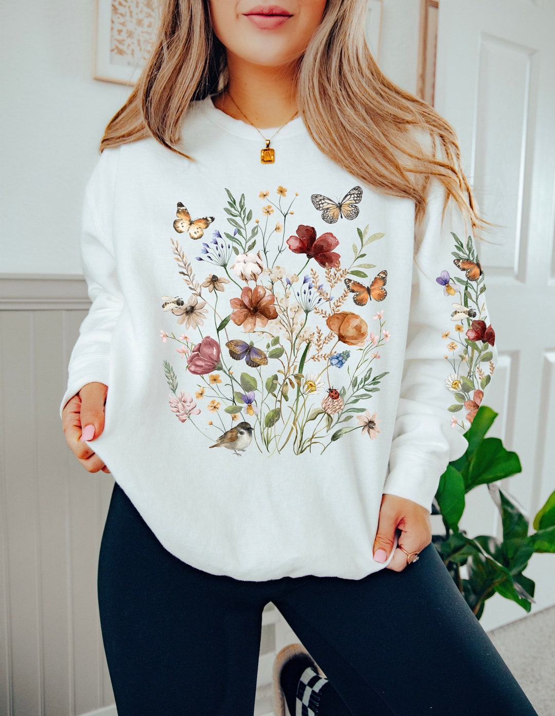 Cottagecore Floral Sweater With FRONT & SLEEVES Design, Boho Floral ...