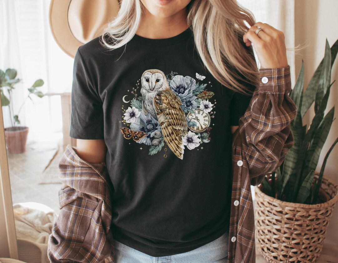 FLORAL OWL T-shirt, Barn Owl Shirt, Forest Bird Tee, Cottagecore T ...