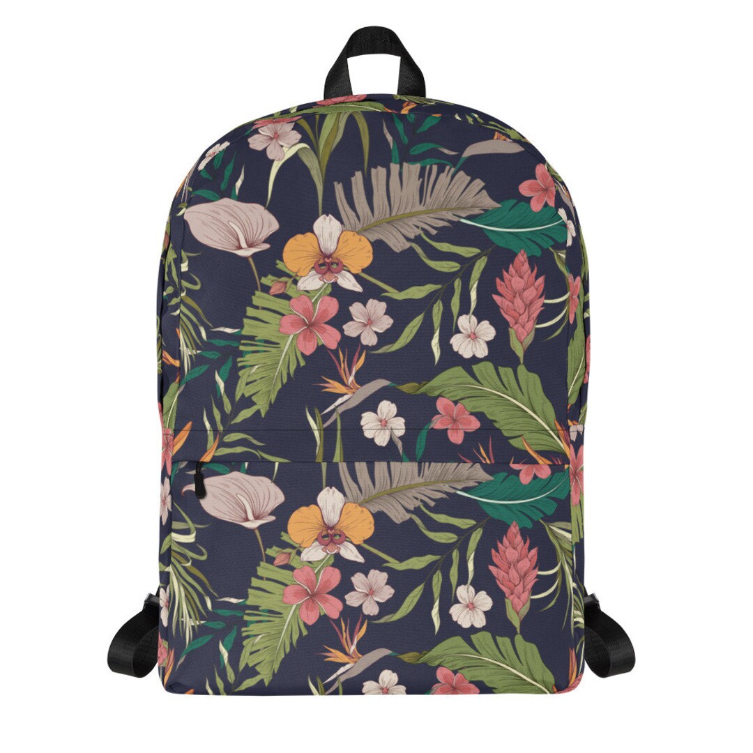 TROPICAL GARDEN Backpack With Exotic Flowers Hibiscus Plumeria Orchids ...