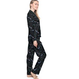 MAGICAL MOON & MOTH Women Two Piece Satin Pajama Set, Moonlit Garden ...