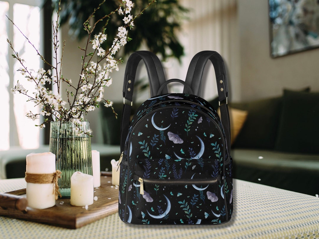 MAGICAL MOON & MOTH Small Backpack, Mystical Moonlit Garden Backpack ...