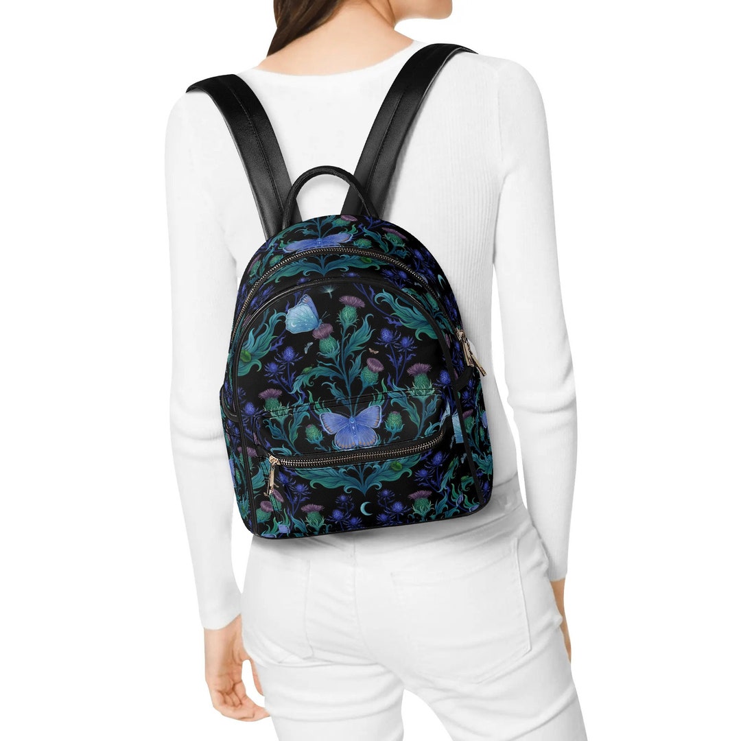 MAGICAL Blue MOTH & THISTLE Small Backpack, Mystical Moth Backpack ...