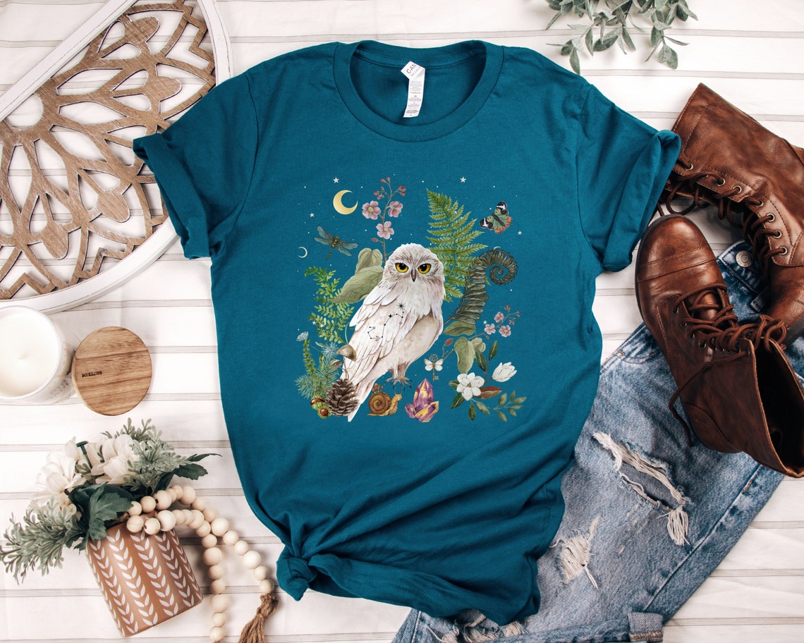 MYSTICAL FLORAL White OWL Cottagecore T-shirt, Magical Snowy Owl Shirt ...