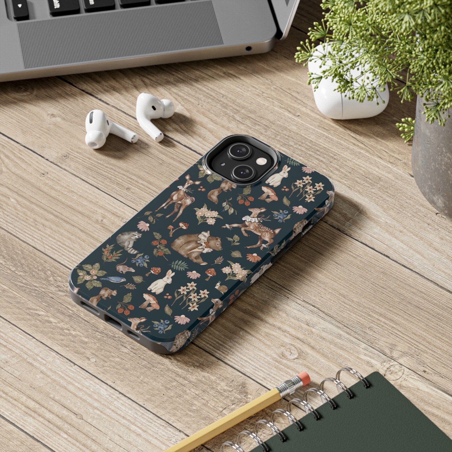 Cute Animals Tough Cell Phone Case With Bear Deer Rabbit Mushrooms ...