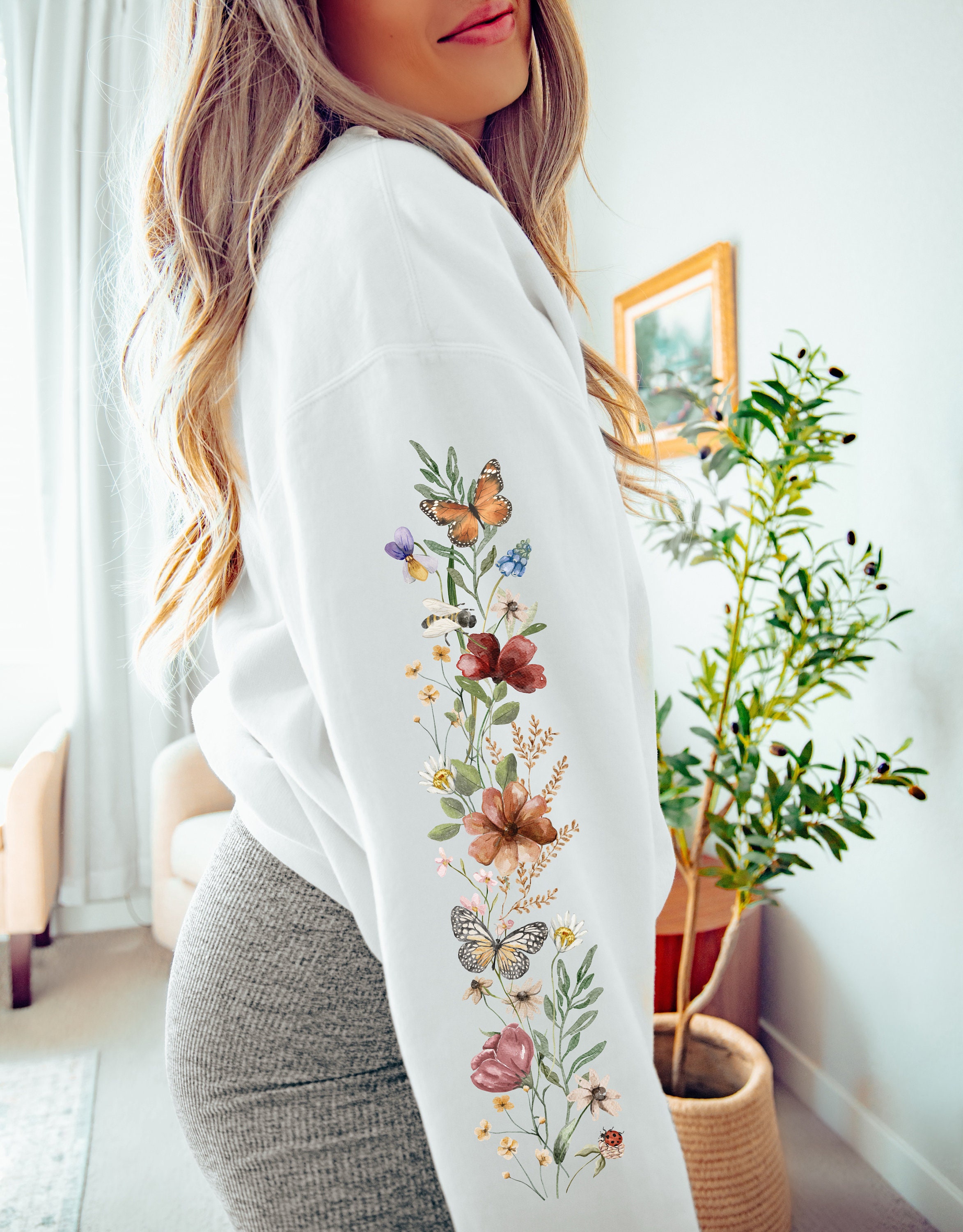 Cottagecore Floral Sweater With FRONT & SLEEVES Design, Boho Floral ...