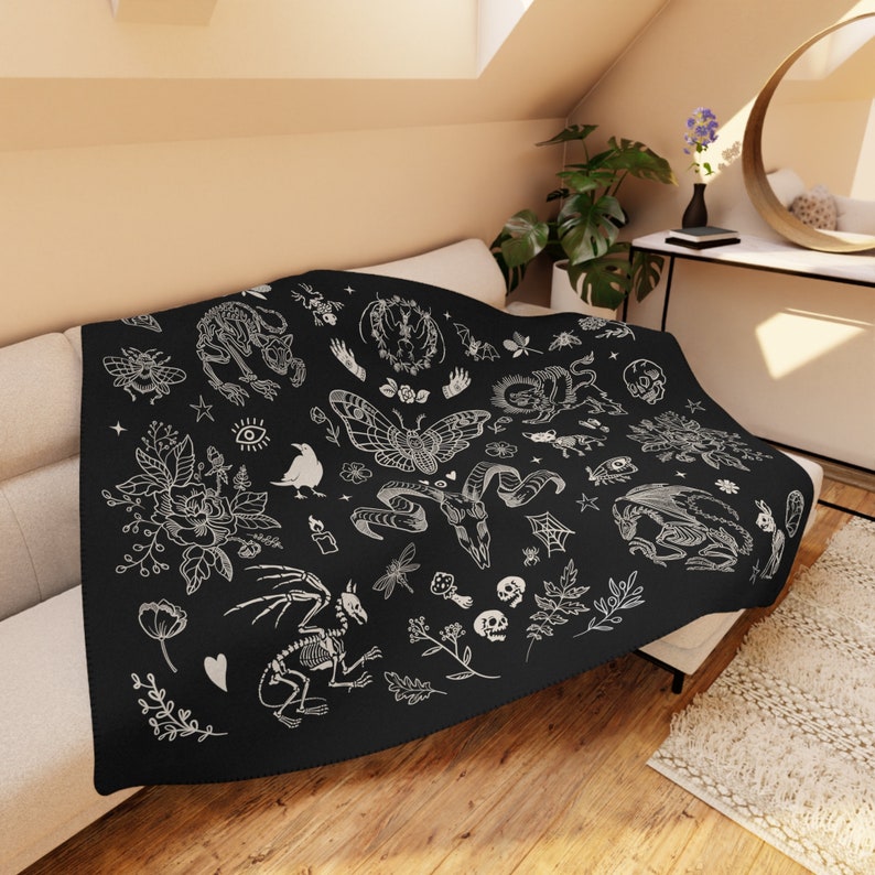 MYSTICAL CREATURES WHIMSIGOTH Sherpa Blanket, Boho Witchy Throw Blanket ...