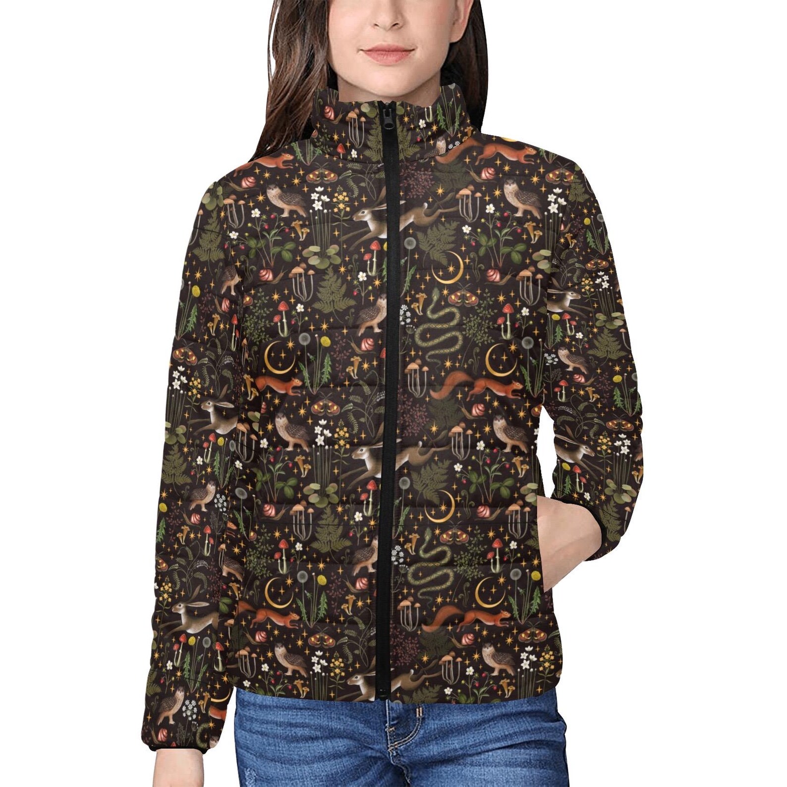 FAIRY FOREST Puffy Jacket, MYSTICAL Woodland Quilted Jacket With Owl ...
