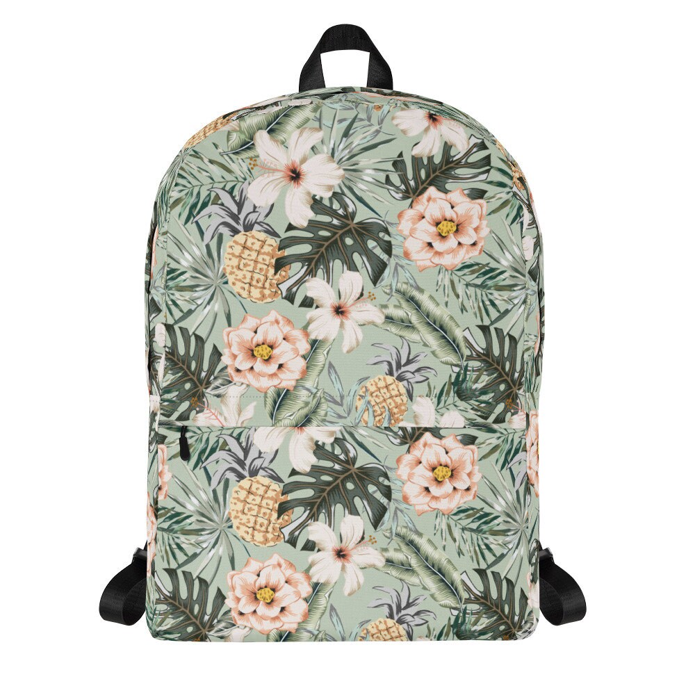 TROPICAL Backpack With Pineapples Orchids Summer Flowers & Palm Leaves ...