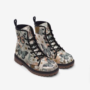 RETRO BUTTERFLIES & FLOWERS Vegan Leather Combat Boots for Granola Girl ...