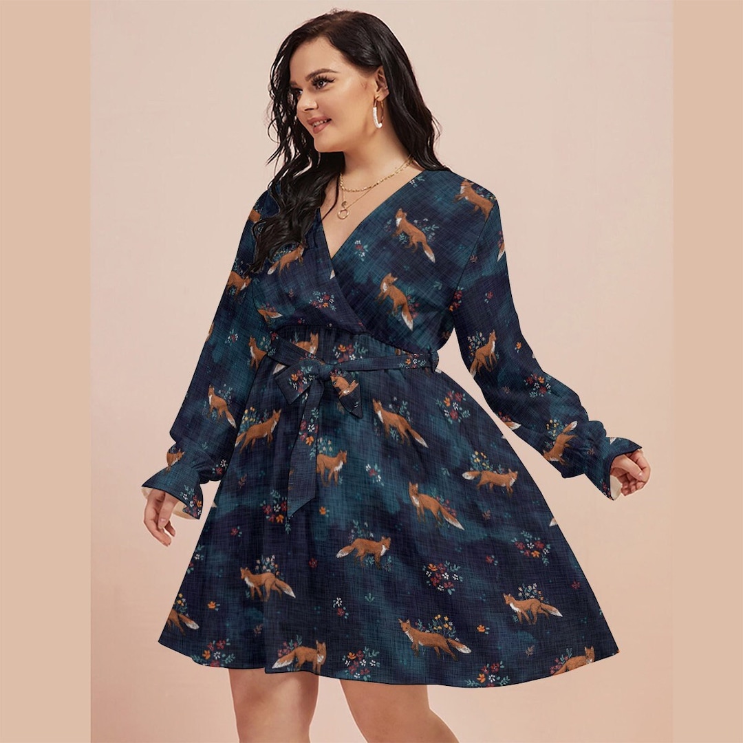 COTTAGECORE FOX Wrap Dress, Floral Fox Dress, Nature Inspired Dress ...