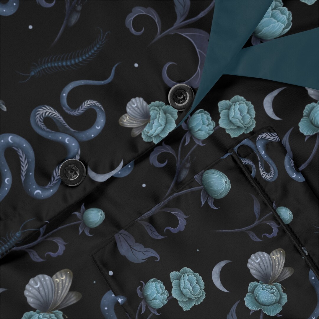 Whimsigoth Two Piece Satin Pajama Set With Magical Moon Snake and ...