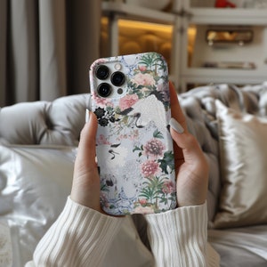 JAPANESE GARDEN Tough Cell Phone Case With Peony Blooms Birds and ...
