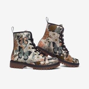 RETRO BUTTERFLIES & FLOWERS Vegan Leather Combat Boots for Granola Girl ...