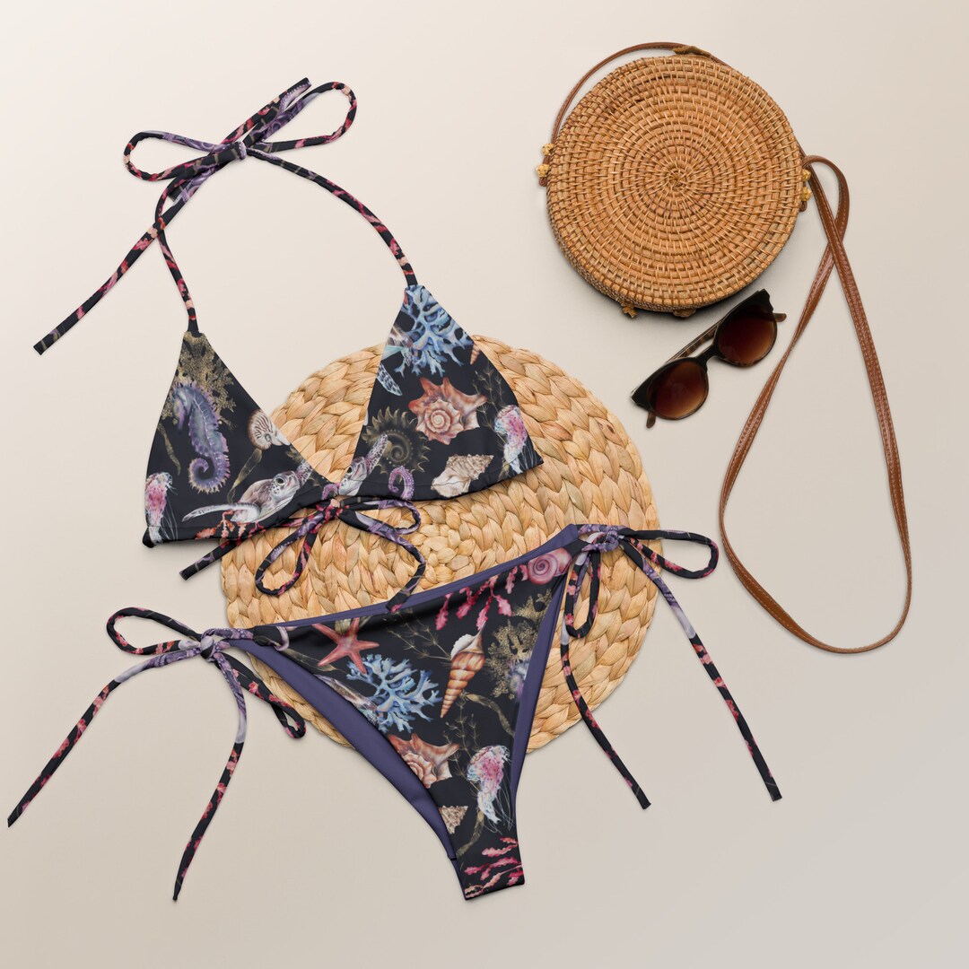 OCEAN CREATURES Recycled Bikini Set With Coral Shell Seaweed Seahorse ...
