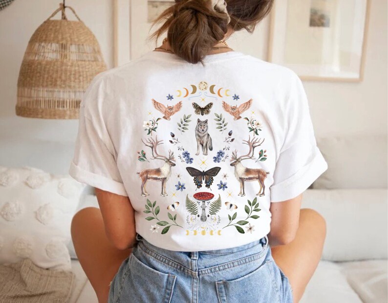 Mystical FOREST Animals Cottagecore T-shirt, Wolf T-shirt, Woodland ...