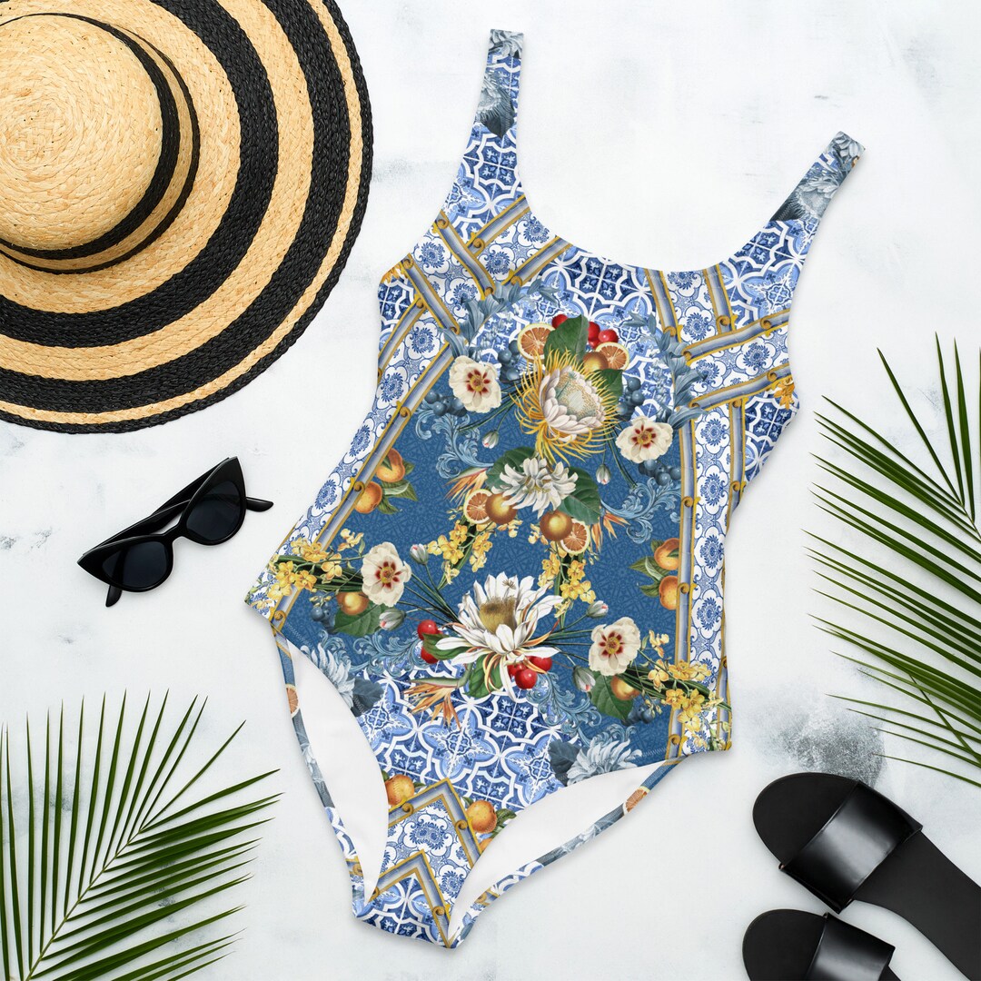 SICILIAN Swimming Suit, Italian Vacations Swimsuit, Mediterranean Tiles ...