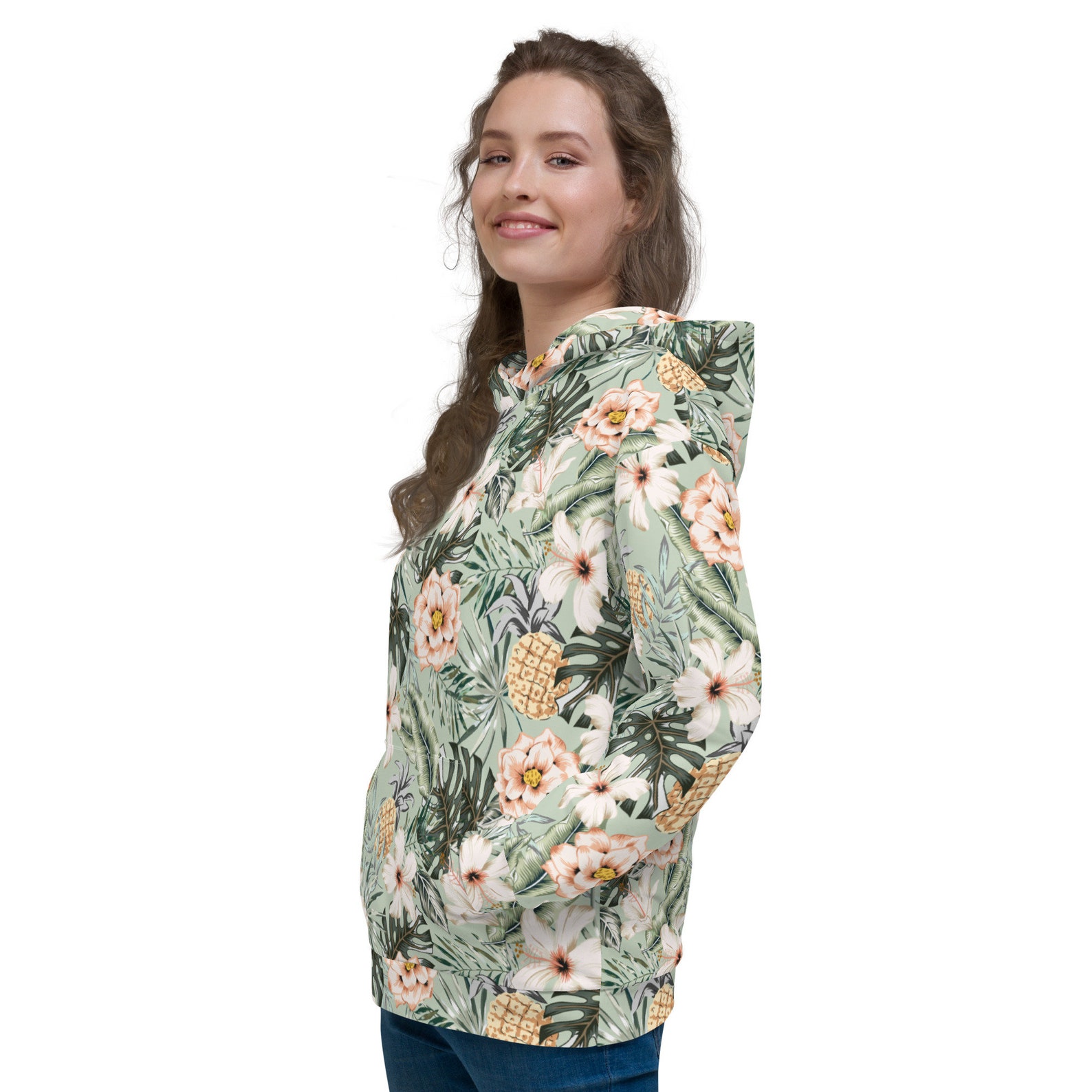 TROPICAL Hooded Sweatshirt With Hibiscus Rose Flowers Pineapples Palm ...
