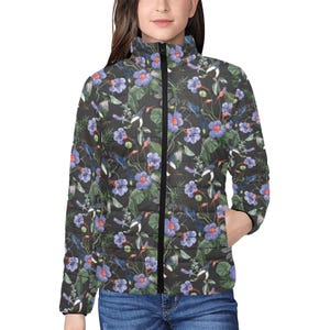 MAGPIE & BINDWEED FLOWERS Puffy Jacket, Cottagecore Botanical Quilted ...