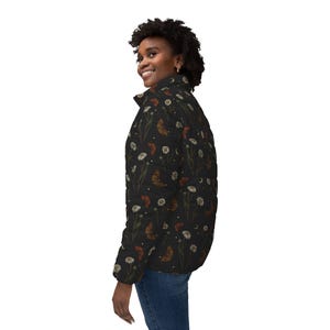 FALL Inspired Women Puffer Jacket With DAISIES & MOTH Print, Mystical ...