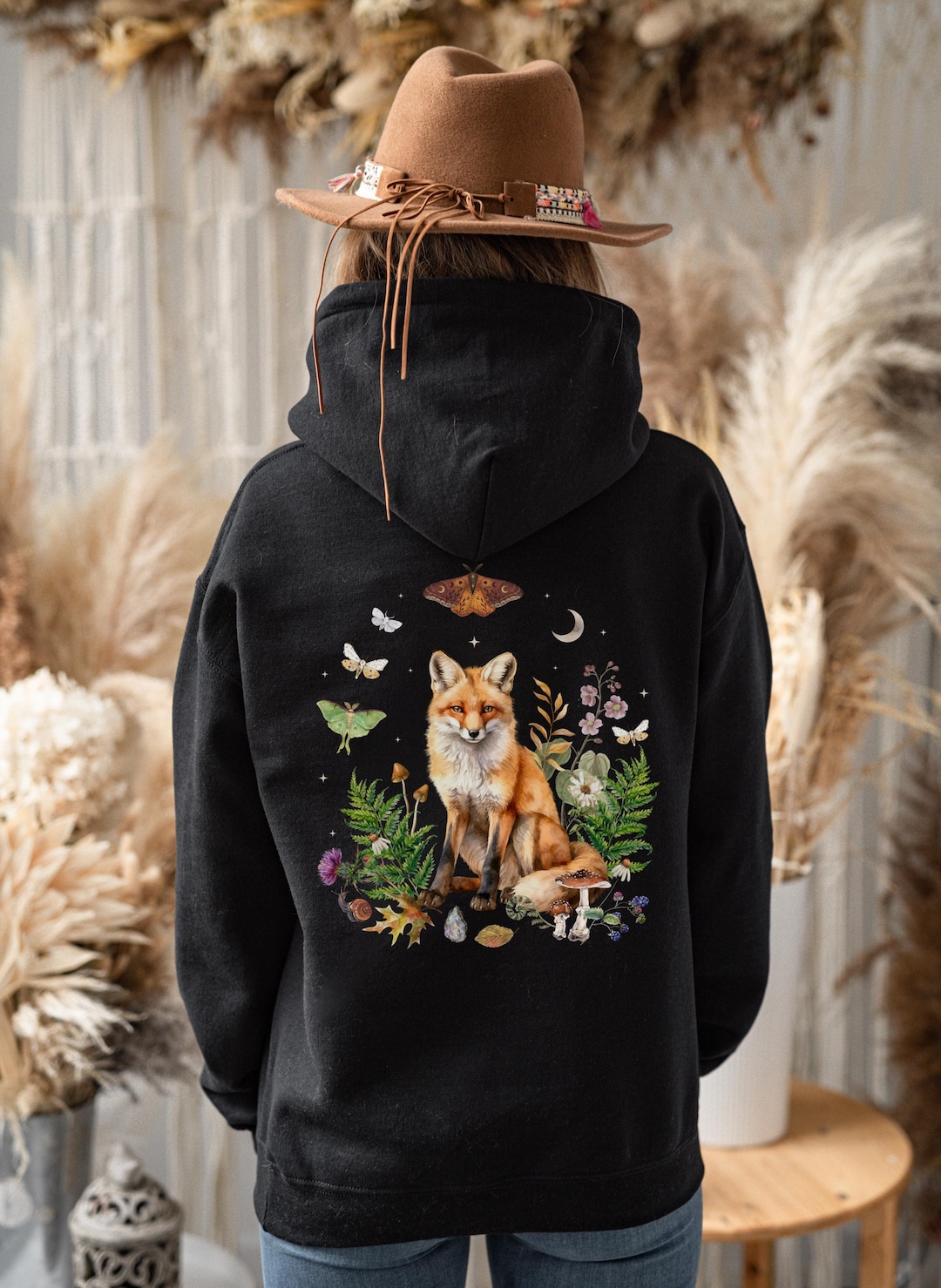 FOREST FOX Zip up Hoodie, Mystical Fox Hooded Sweatshirt, Cottagecore ...