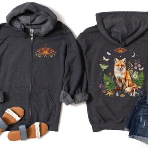 FOREST FOX Zip up Hoodie, Mystical Fox Hooded Sweatshirt, Cottagecore ...