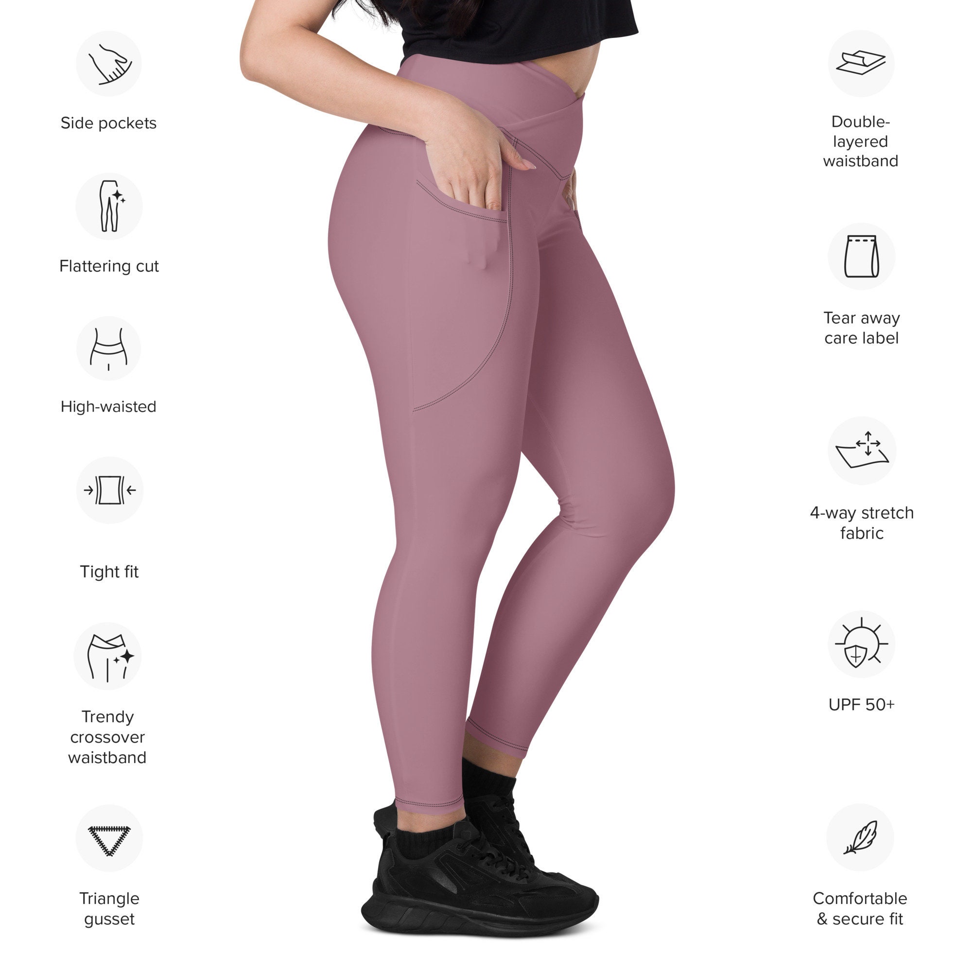Berry Yoga Crossover Leggings With POCKETS, Athletic Leggings for ...