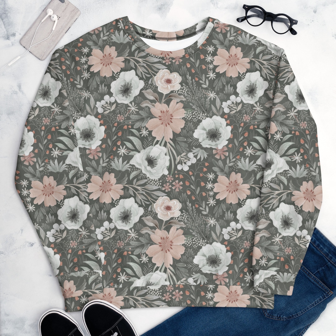 BOHO FLOWERS COTTAGECORE Aesthetic Sweatshirt, Floral All Over Print ...
