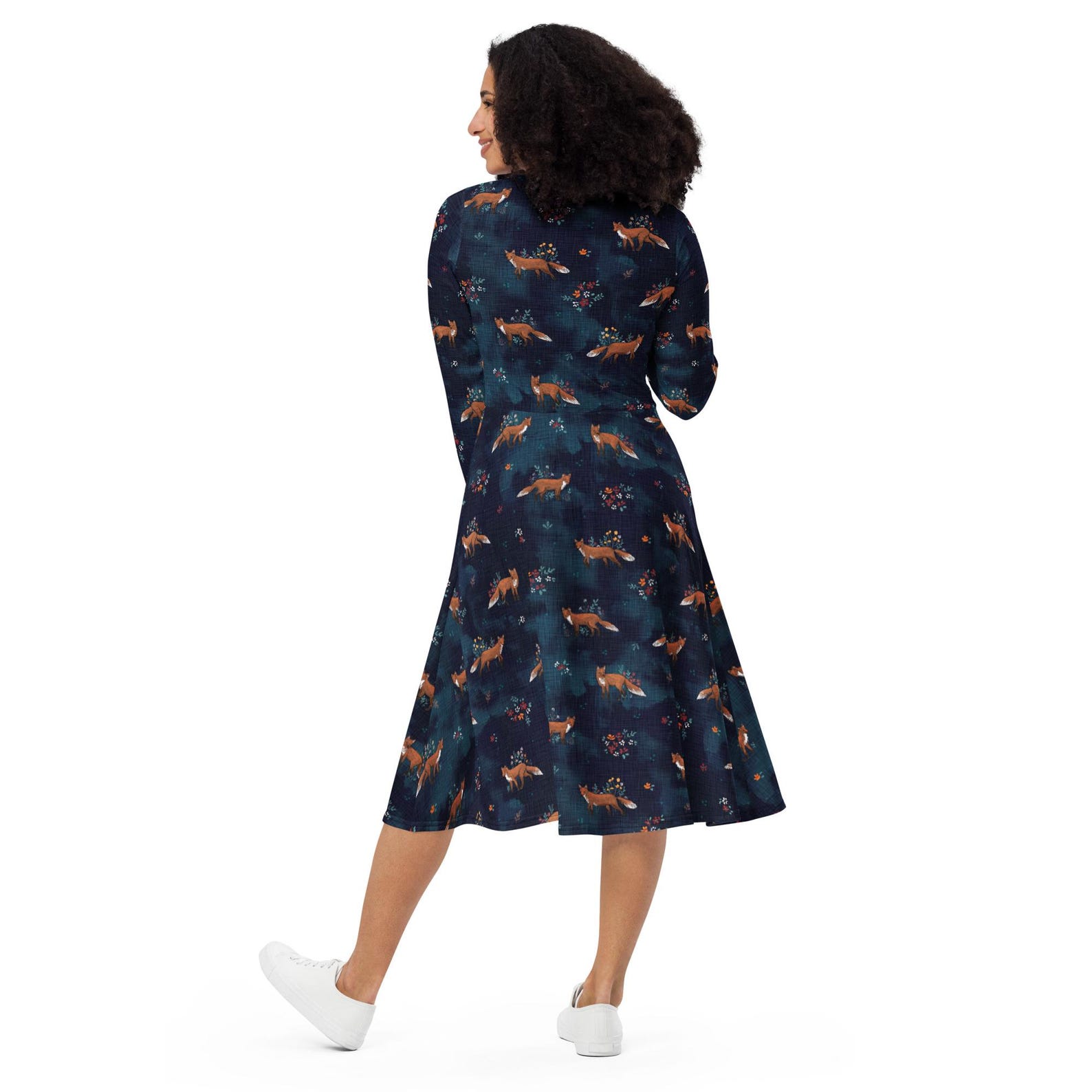 COTTAGECORE FOX Long Sleeved Midi Dress, Forest Animal Dress, Autumn ...