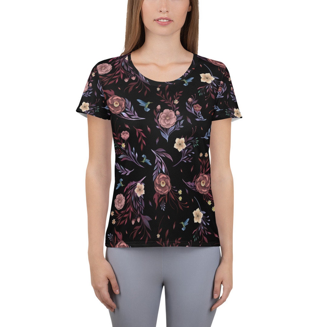 CAMELLIA BLOOMS Athletic T-shirt, Floral Yoga Top, Cottagecore Workout ...