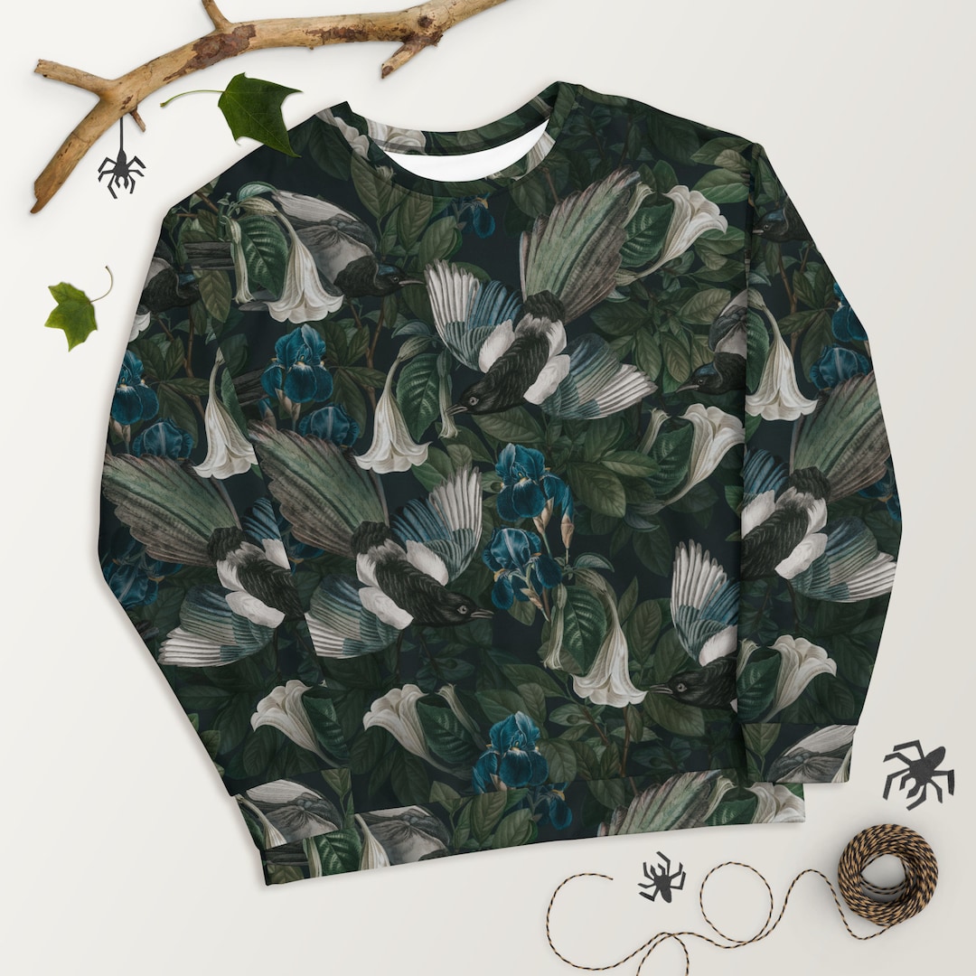 MAGPIE BIRD COTTAGECORE Sweater, Forest Bird Sweatshirt, Night Bloom ...