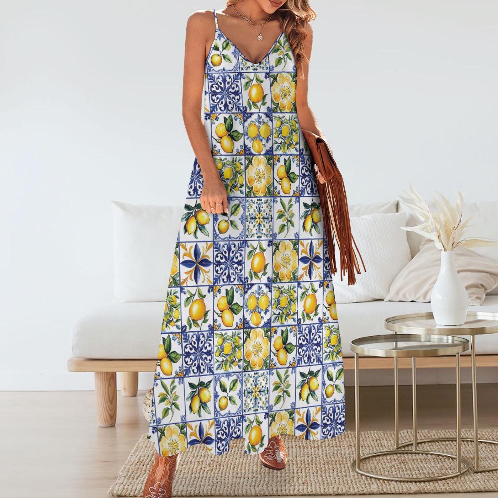 MEDITERRANEAN Style, Italian Blue Mosaic Tiles & Lemon Sling Dress ...